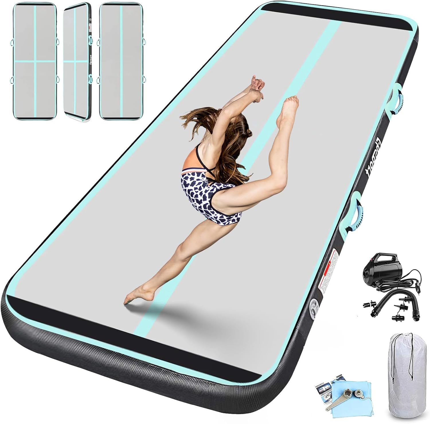 Inflatable Air Gymnastics Mat Gymnastics Track Training Mats Yoga Floor Cheerleading Landing Taekwondo Training Kungfu Exercise Mats with Electric Air Pump for Home Gymnasium Beach Park and Water Use