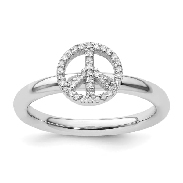 IceCarats 925 Sterling Silver Peace Sign inspirational Symbol Diamond Stackable Ring Size 8