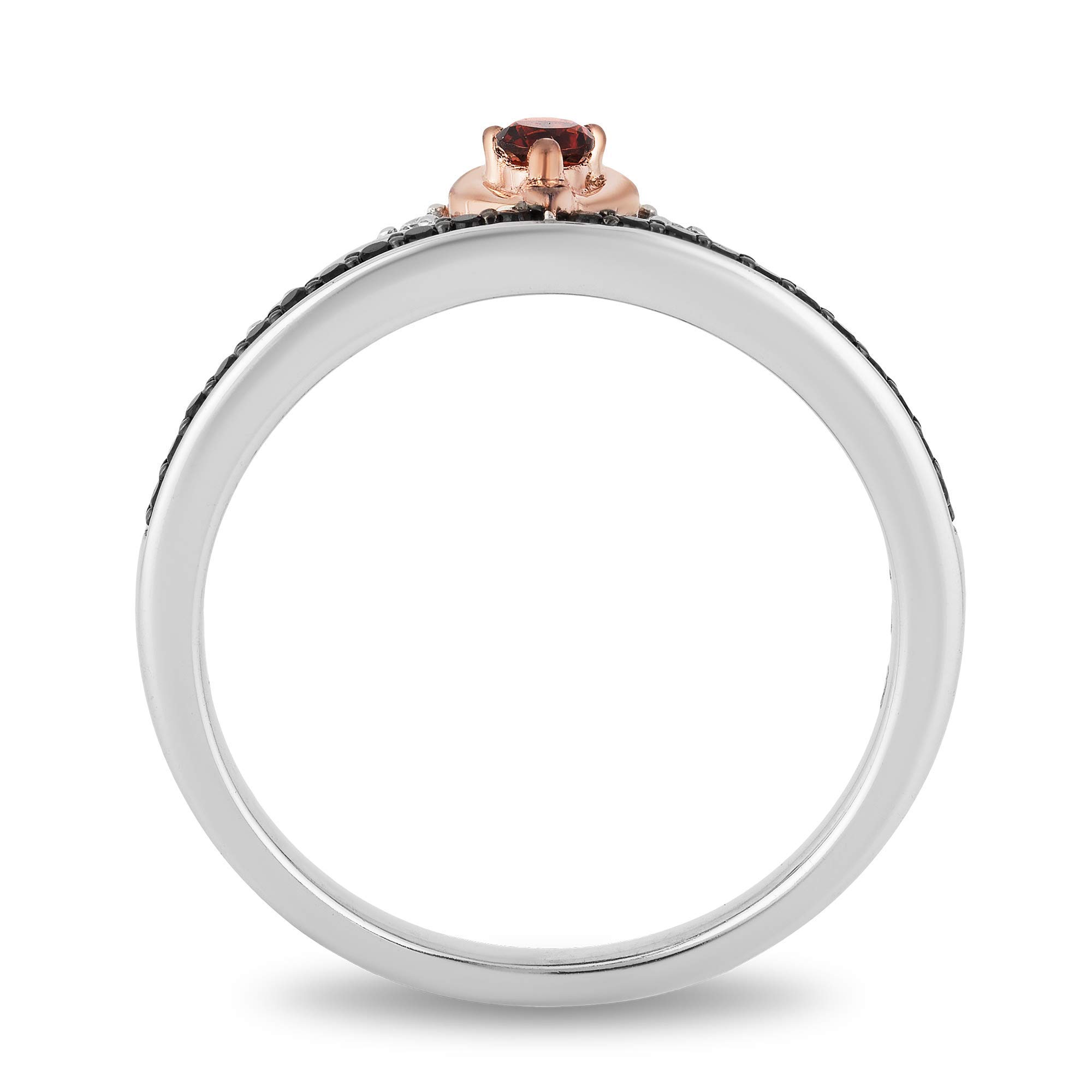 Jewelili Enchanted Disney Fine Jewelry Sterling Silver and 10K Rose Gold 1/4 Cttw Diamond and Round Ruby Snow White and Evil Queen Duo Ring Size 7
