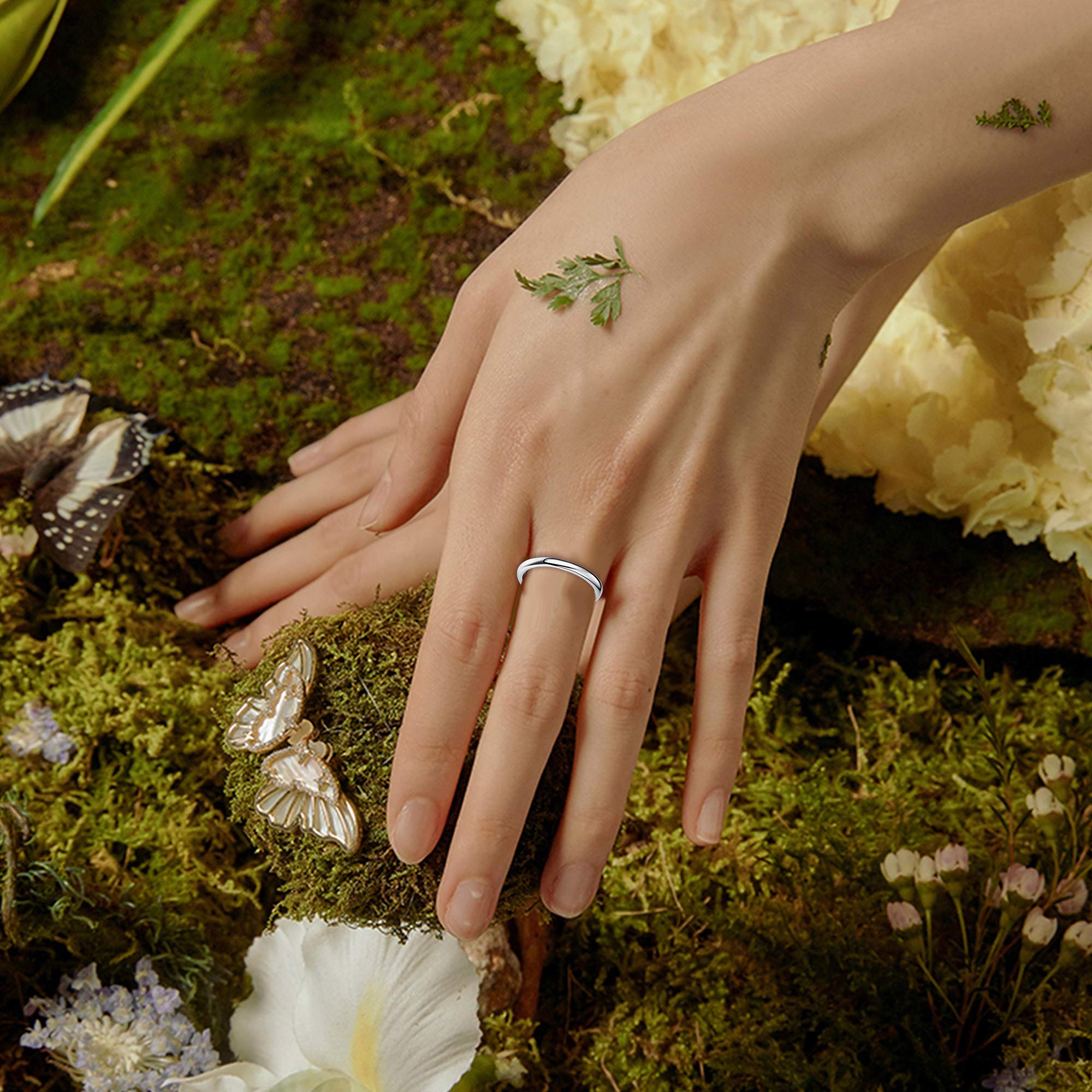 JOERICA 925 Sterling Silver Rings for Women Adjustable Feather Ring Statement Leaf Ring Open Stackable Plain Wedding Band Ring