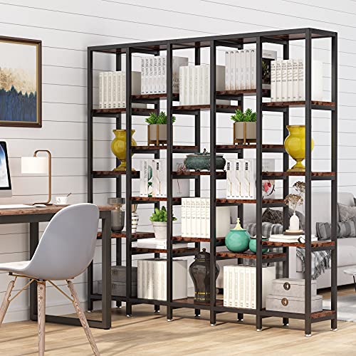 Tribesigns Wide 9-Tier Bookshelf, 71β H x 70β W Extra Large Bookcase with 22 Open Shelves, Tall Bookshelf Open Display Shelves with Metal Frame for Living Room, Home Office, Rustic Brown