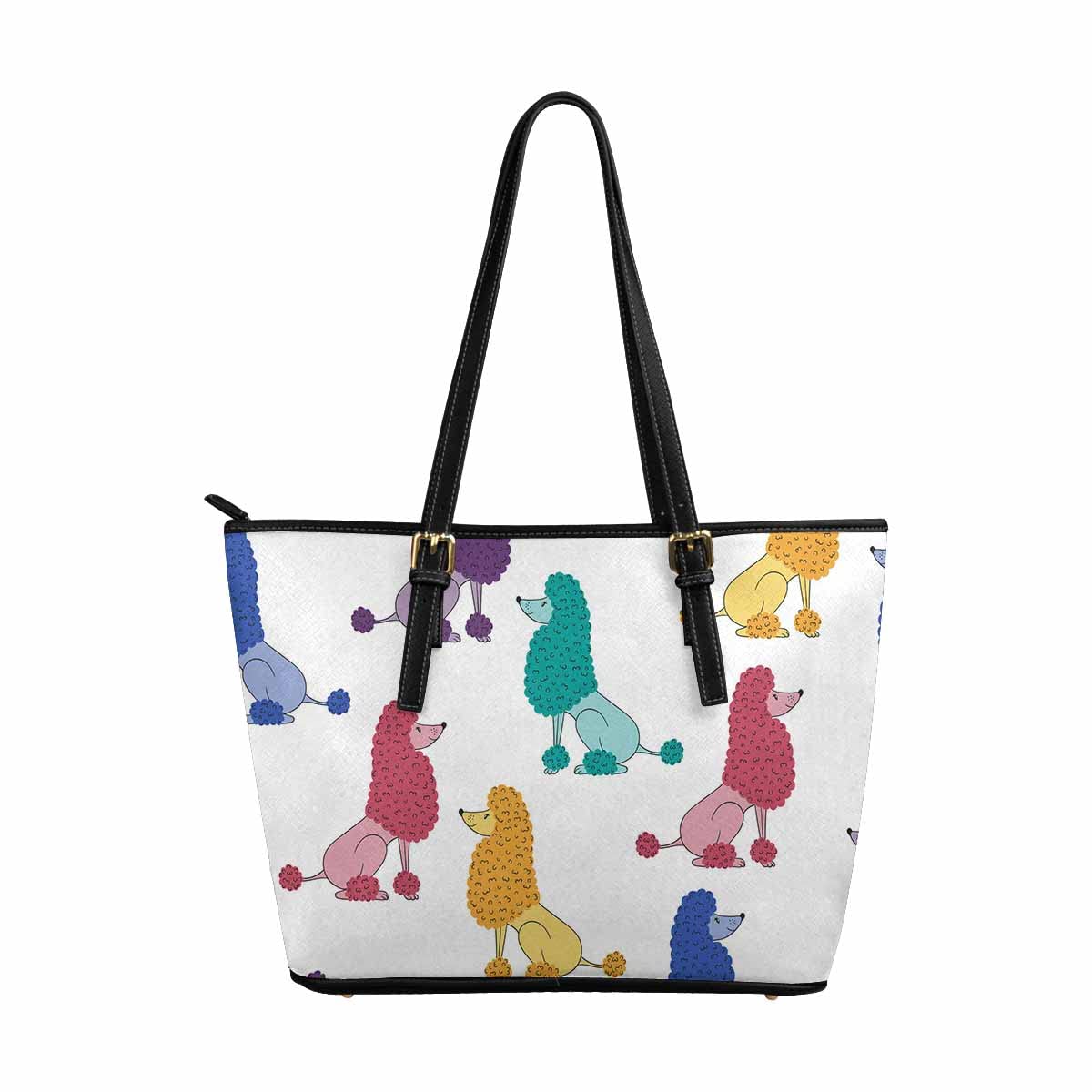 InterestPrint Cute Colorful Poodle Dog Custom PU Leather Totes Top Handle Casual Shoulder Bags