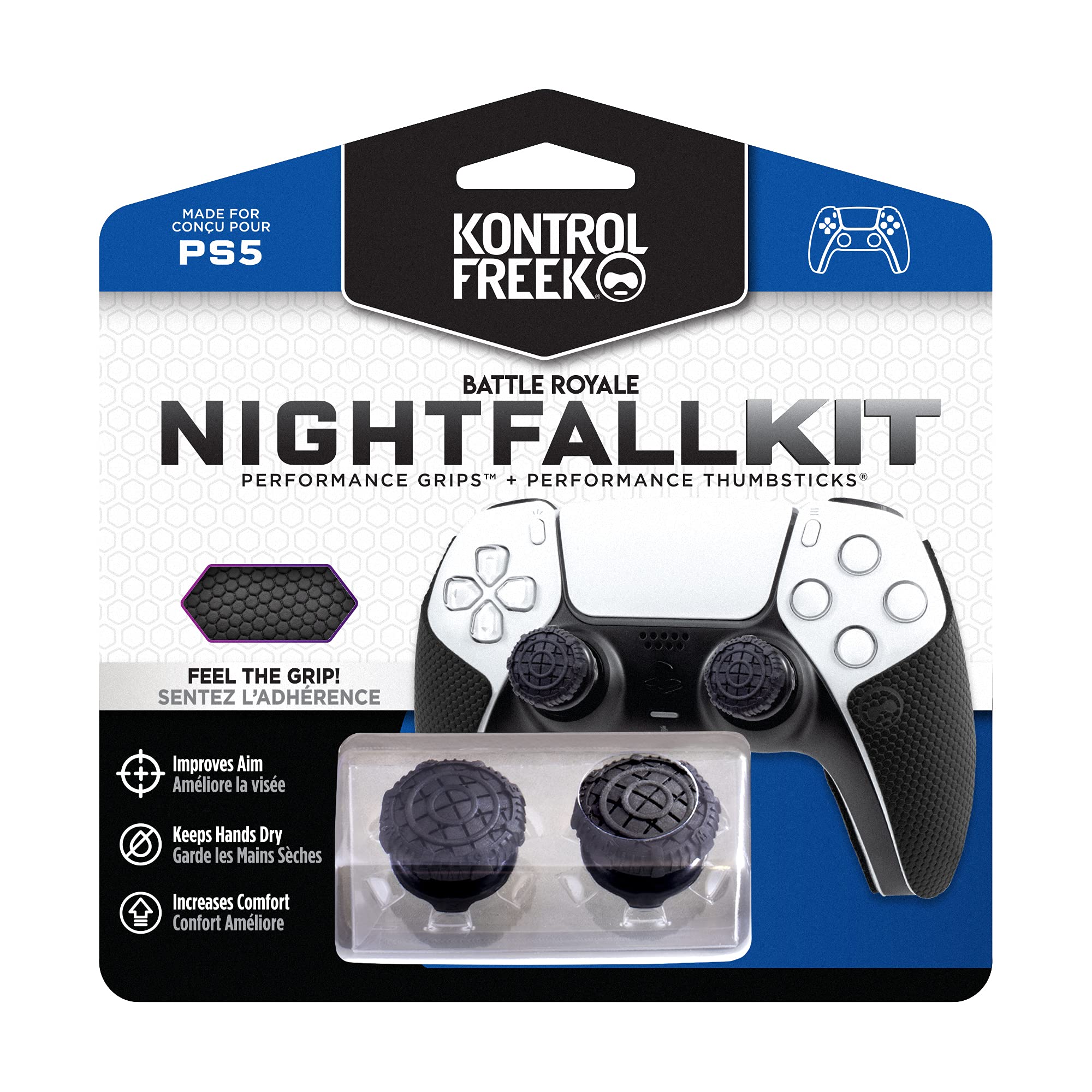 KontrolFreek FPS Freek Battle Royale Nightfall Performance Kit for Playstation 5 Controller (PS5) | Includes Performance Thumbsticks and Performance Grips | Black