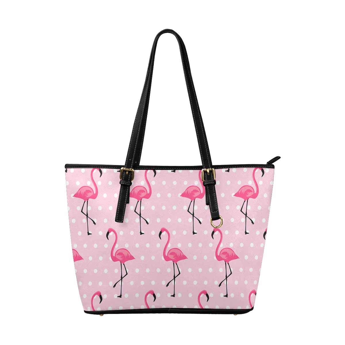 InterestPrint Pink Flamingo on Pink Background With White Dot Women Totes Top Handle HandBags PU Leather Purse