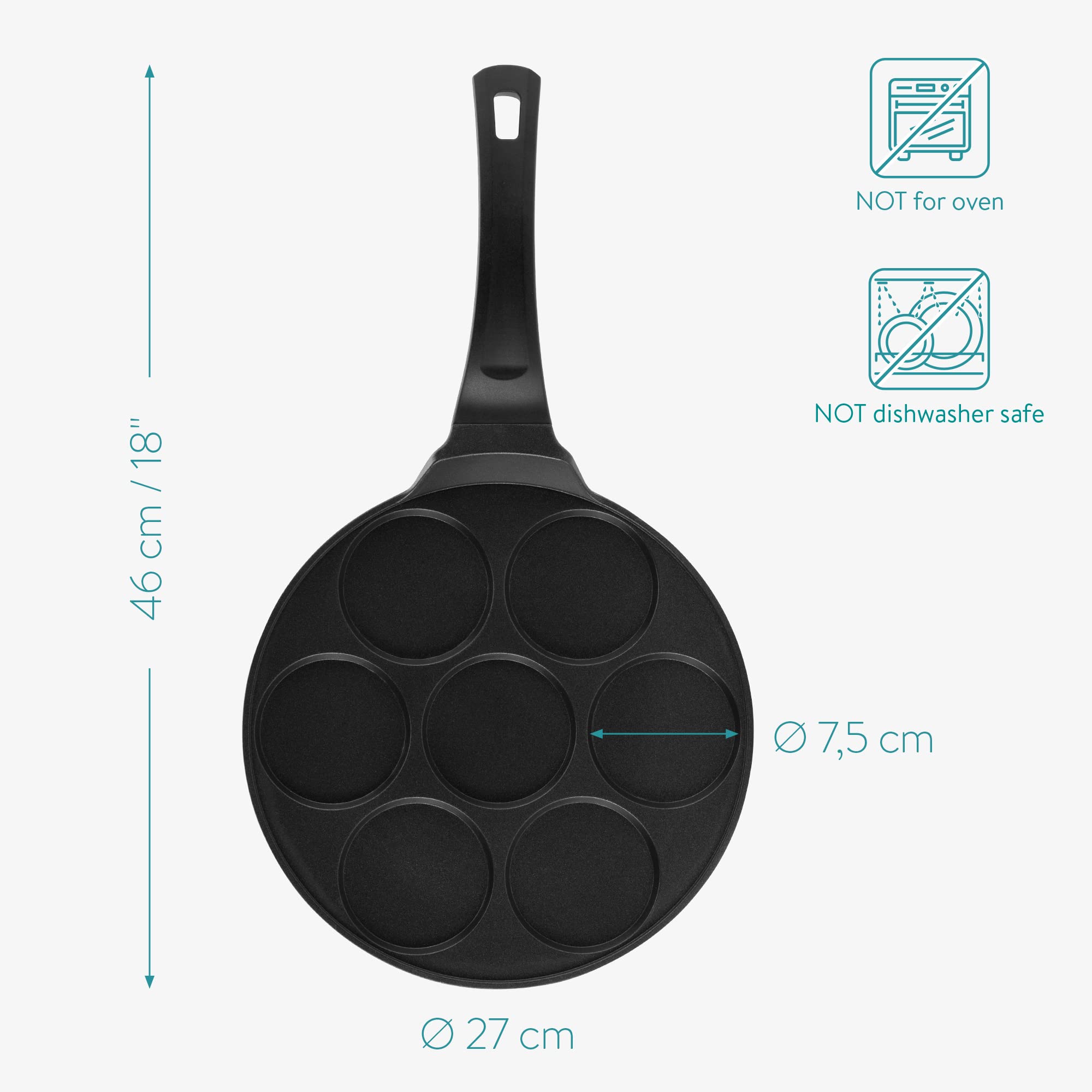 Navaris Mini Pancake Pan - 7-Section Pancake Maker for 3" Pancakes - 10 5/8" Diameter Nonstick Griddle - Skillet for Stove Frying Eggs and Crepes