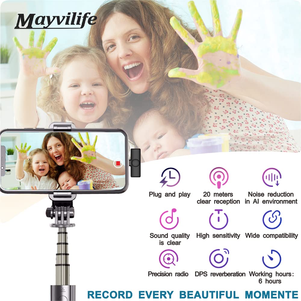 Mayvilife Wireless Lavalier Microphone Compatible with USB-C Smart Phone Video Recording, Wireless Clip Mic for TikTok YouTube Live Stream Vlog