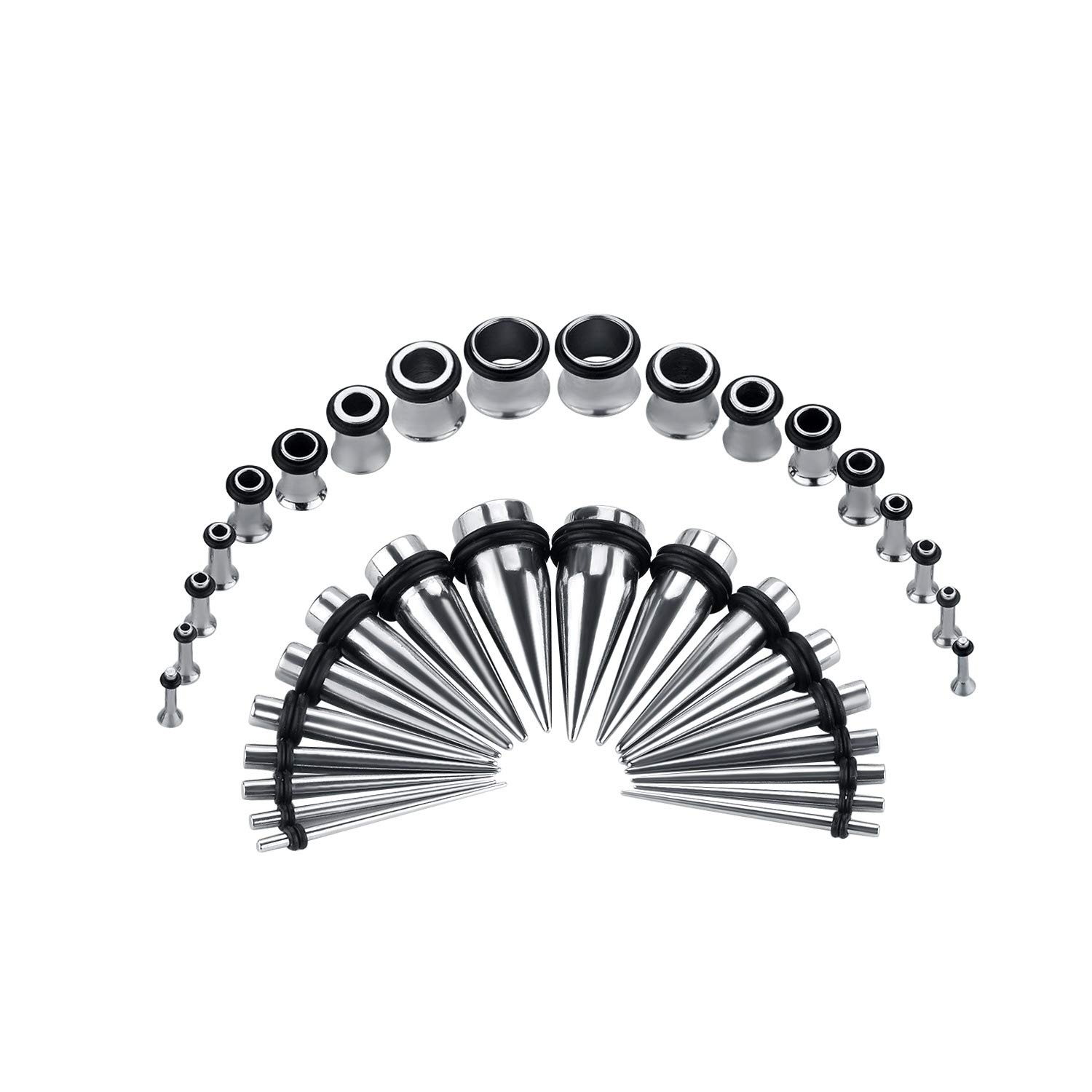 LEFVNPETS 36PC Gauges Ear Stretching Kit Stainless Steel 14G-00G Gauges for Ear Plugs Tunnels and Taper Set Gauges Set Expanders (Stainless Steel)
