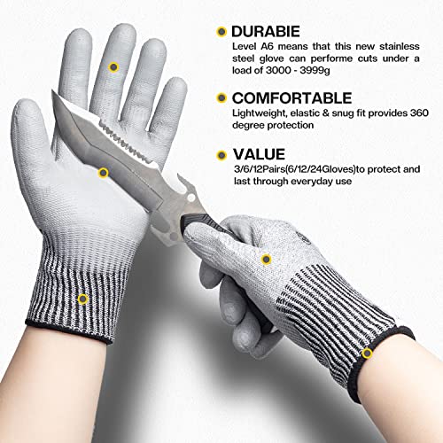 Schwer 6 Pairs Cut Resistant Gloves ANSI A6 Cut Proof Work Gloves, Touchscreen, for Men and Women Used to Woodworking, Glass Cutting, Construction, Cargo Handling, Material Sorting, Car Repair(M)