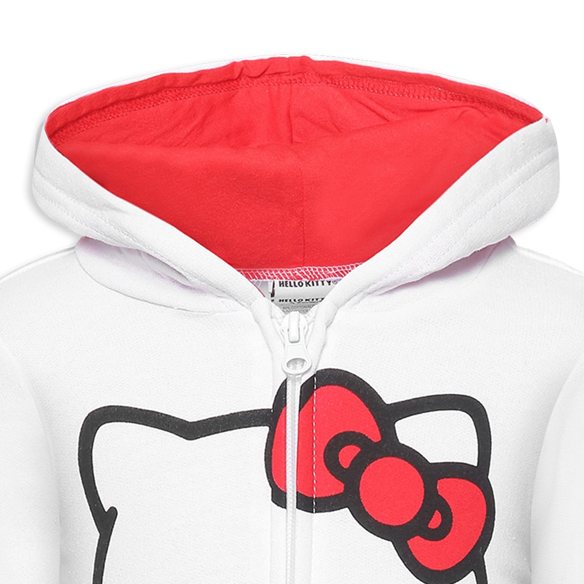 Hello Kitty Girls Zip Up Hooded Sweatshirt for Infant, Toddler and Little Kids β Red/White