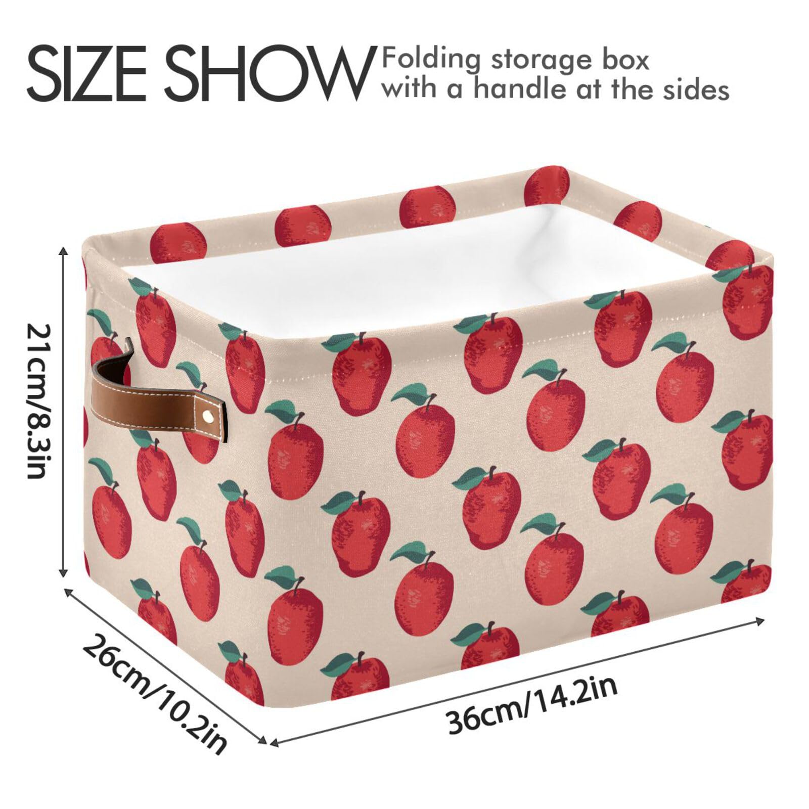 YEGAME Storage Basket Summer Apples Rectangular Collapsible Canvas Shelves Storage Bins with Leather Handles for Shelves Home Closet Bedroom Living Room, 2Pack