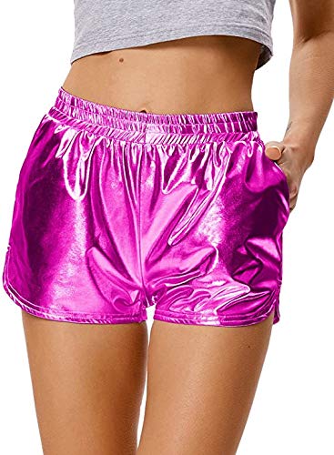 Kate Kasin Women's Yoga Hot Shorts Shiny Metallic Pants Wet Look with Elastic Waist