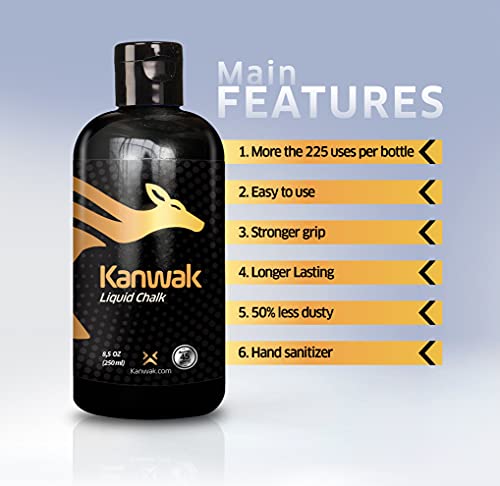 Kanwak JUMBO Liquid Chalk | 8.4 ounces | Easy Application, No-Mess, All-Sport Hand Chalk | Chalk For Weightlifting, Climbing, Gymnastics, Crossfit
