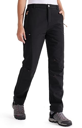 Libin Women's Hiking Pants Fleece Lined Snow Ski Pants Water Resistant Windproof Insulated Cargo Softshell Winter Warm, Black XL