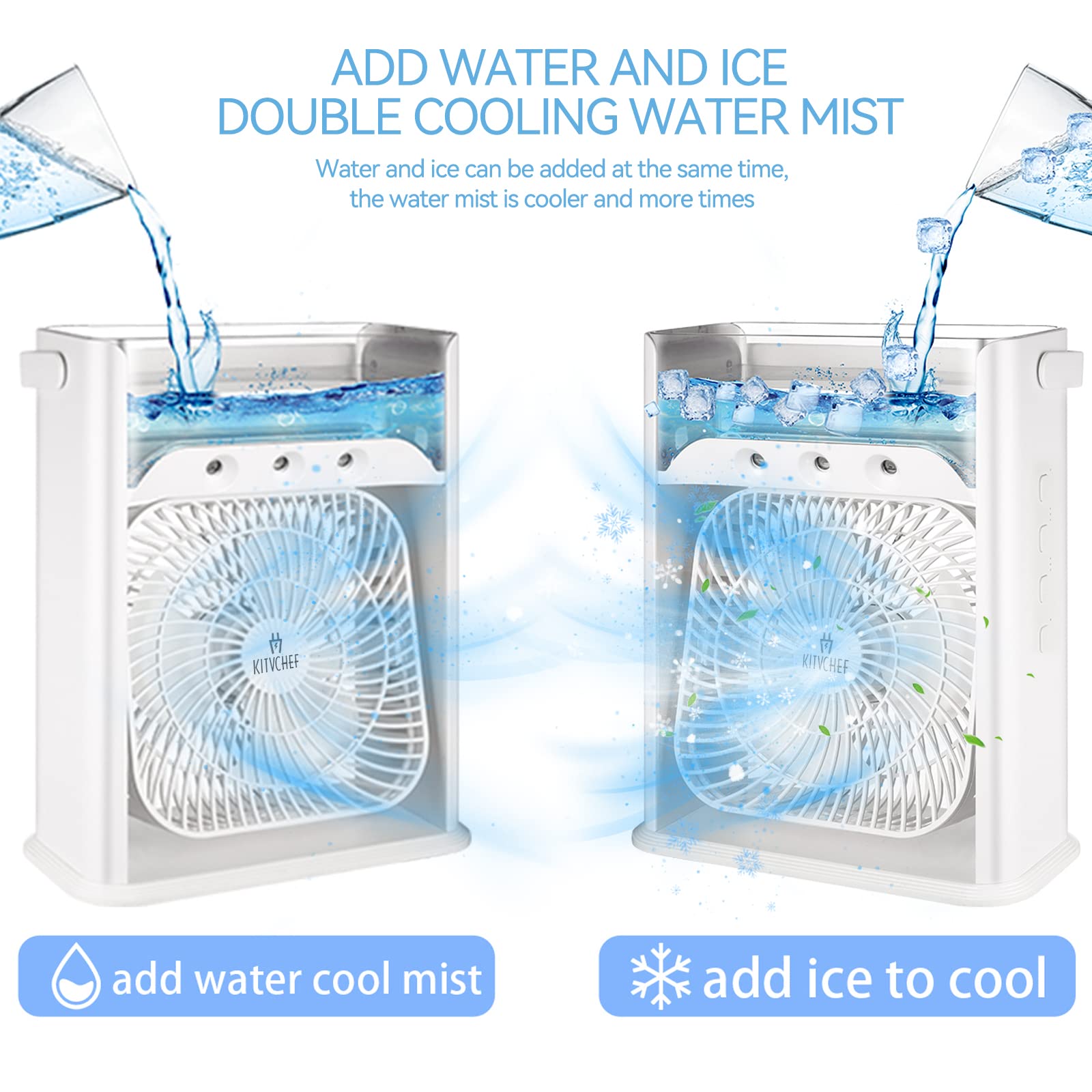 Portable Air Conditioner,Personal Air Conditioner,cooling fan with 7 Color LED Light, Humidifier Misting Fan, 3 Speeds Strong Wind, 3 Spray Modes, 60° Adjustment,AC Fan for Room,Office,Dorm,Outdoor