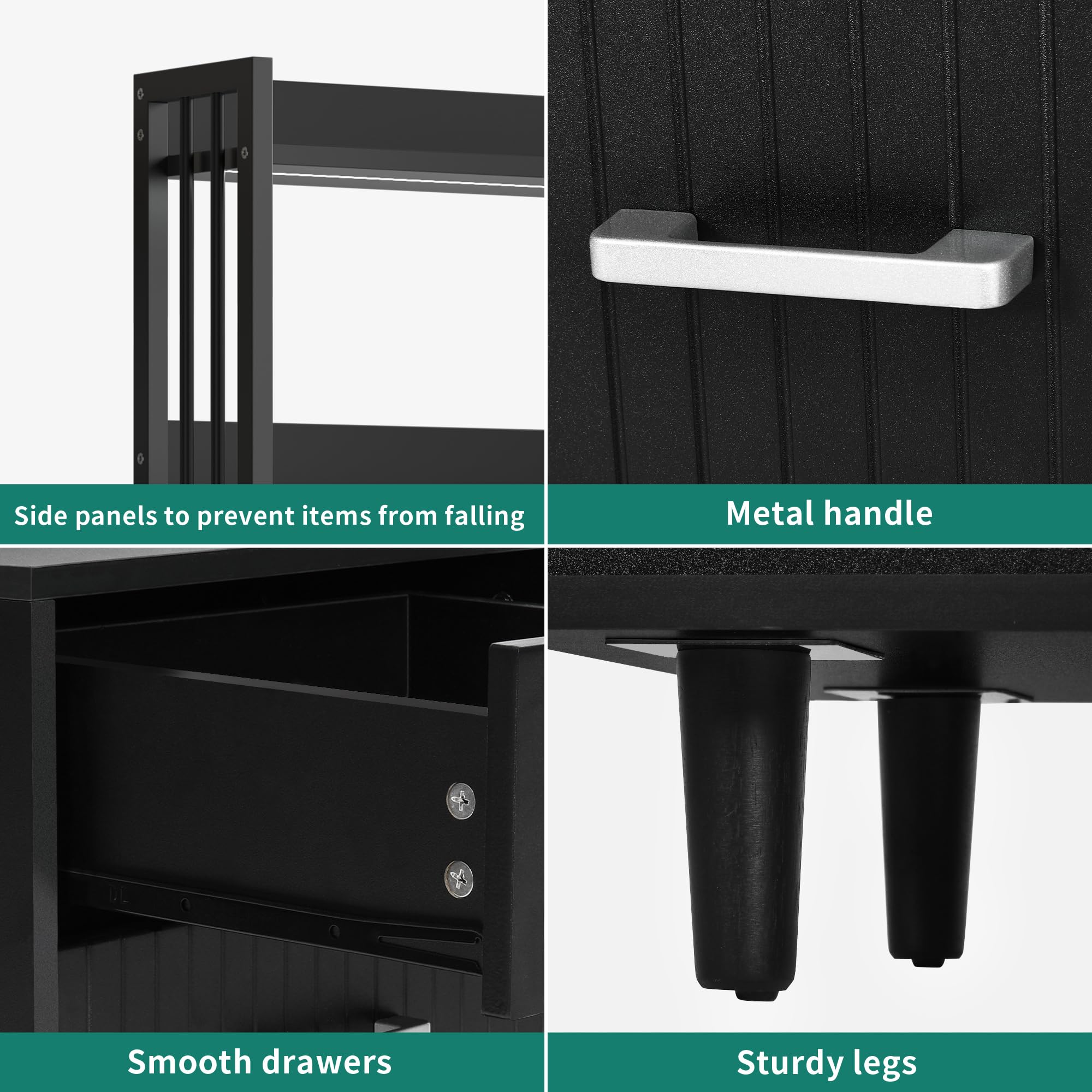 YITAHOME 3 Tier Bookcase, Bookshelf with Lighting, File Cabinet with Charging Station, 3 Drawer Wood Filing Cabinet, Printer Stand with Open Storage Shelves for Home Office, Black