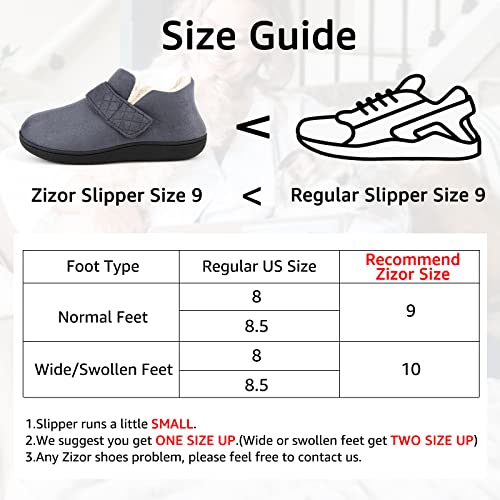 Zizor Women's Ivy Adjustable House Shoes Indoor Outdoor (Dark Grey, Size 7)