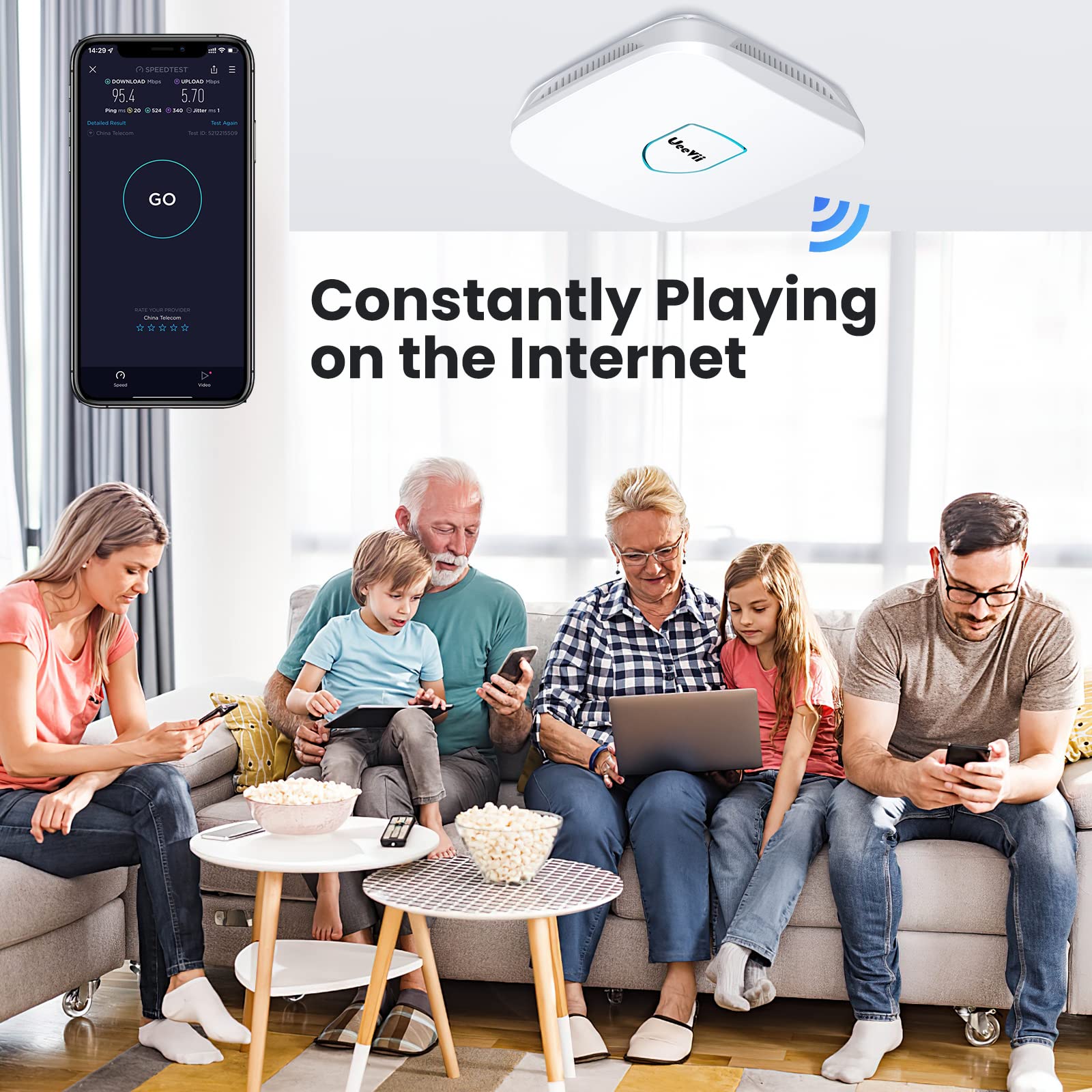 UeeVii WiFi 6 Access Point Indoor Ceiling | US Model | 48V PoE Adapter Included | 2.4G & 5.8G (UAP03)