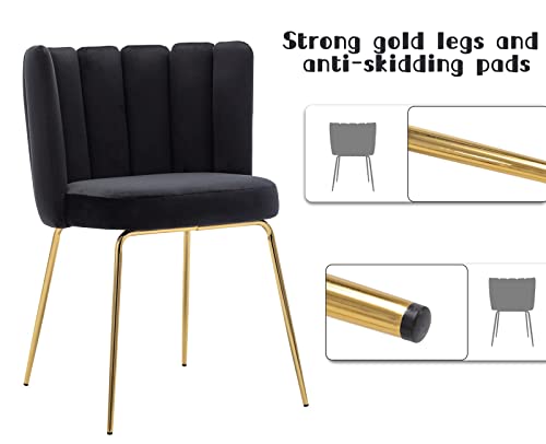 ZHENGHAO Black Dining Chairs Set of 4 Velvet Gold Accent Chairs with Curved Back Mid Century Modern Chairs Upholstered Side Chair for Living Room Dinner Bedroom, Black