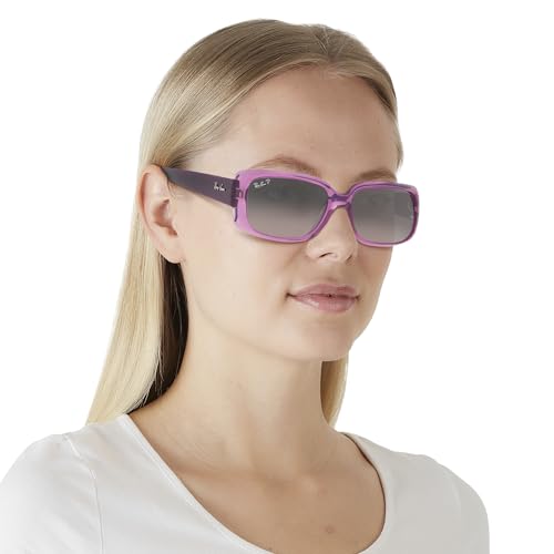 Ray-Ban Women's RB4389 Square Sunglasses, Transparent Violet/Grey Gradient Polarized, 55 mm
