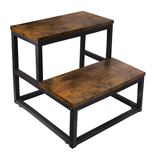 Wooden Step Stools for Adults Kids - Heavy Duty Bedside 2 Step Stool for High Beds Kitchen Bathroom