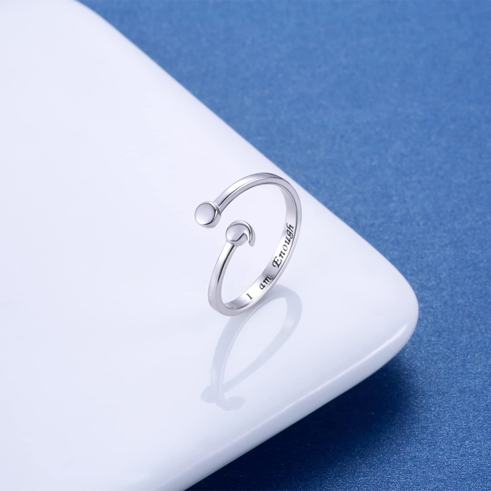 MANBU Sterling Silver Semicolon Ring for Women: I am Enough Keep Going Ring Engraved Inspirational Message Supporting Jewelry Gifts for Daughter Sister (I am enough)