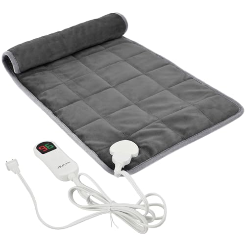 JKMAX Weighted Heating Pad XL - 2.4lb Electric Heating Pads for Back Pain Relief Cramps with 10 Heating Settings|6 Auto Shut Off - Fast Heat Dry & Moist Therapy Options 12x24 Heat Pad Washable (Grey)