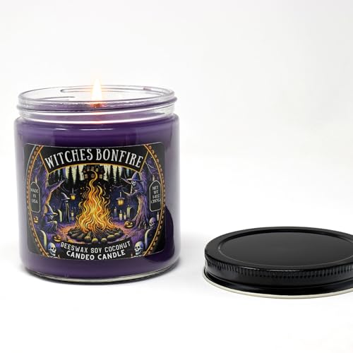 Witches Bonfire - 14 oz Jar Candle - Made with Beeswax, Coconut and Soy - Handmade in The USA - Candeo Candle -Gothic Halloween