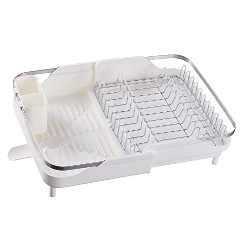 VEVOR Dish Drying Rack, Expandable (11.6"-18.5") Stainless Steel Dish Drainer with Drainboard, Large Capacity Storage Space Saver, Single Tier Cup and Utensil Holder for Kitchen Counter Over The Sink