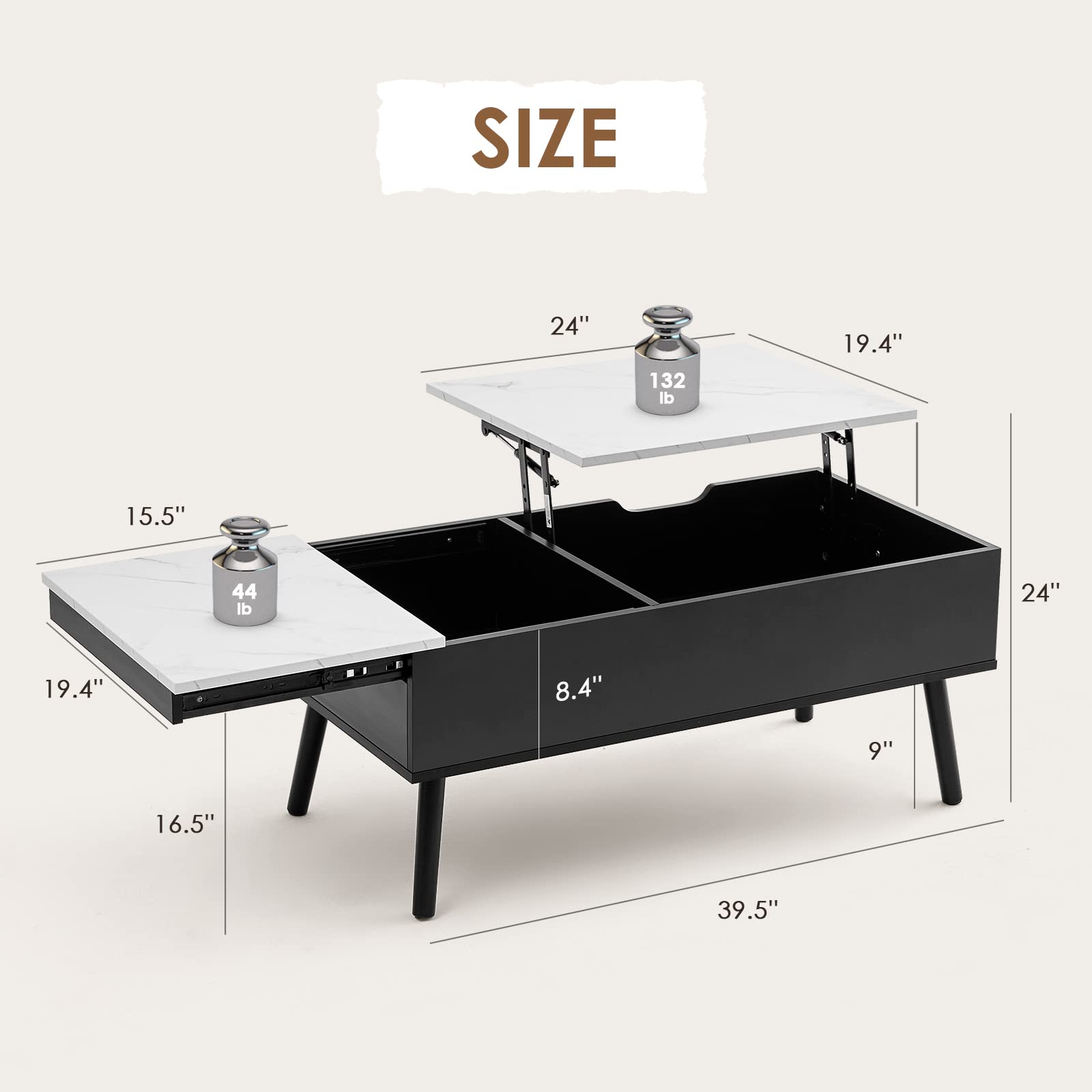 JanflyHome Lift Top Coffee Table, Coffee Table with Hidden Sliding Storage Drawer, Modern Coffee Desk for Living Room, 39.5 * 19.8 * 17.1 inch, White…
