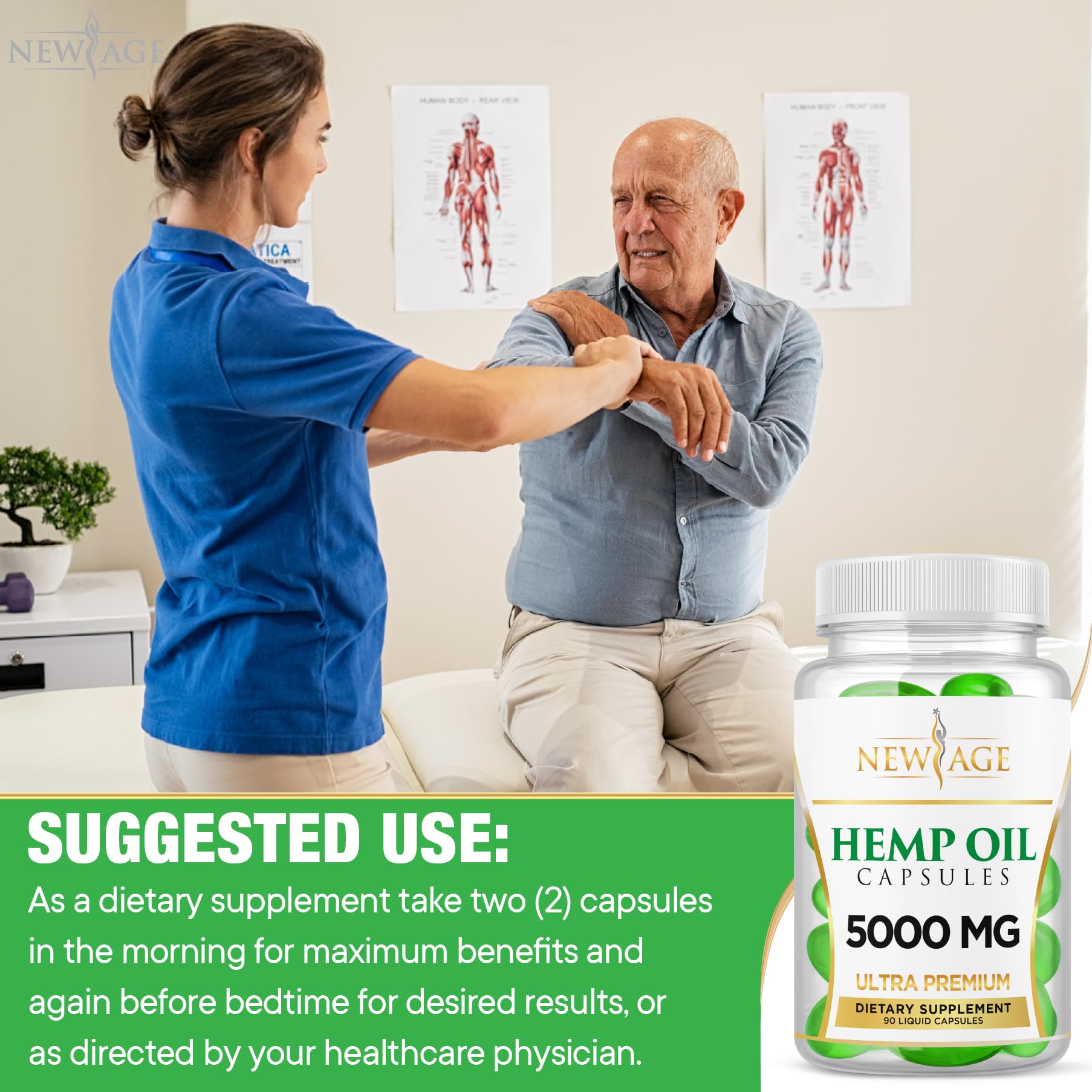 Hemp Oil Capsules Pills - 2 Pack - 5000 Hemp Oil Capsules - Made in The USA - Maximum Value - Rich in Omega 3,6,& 9