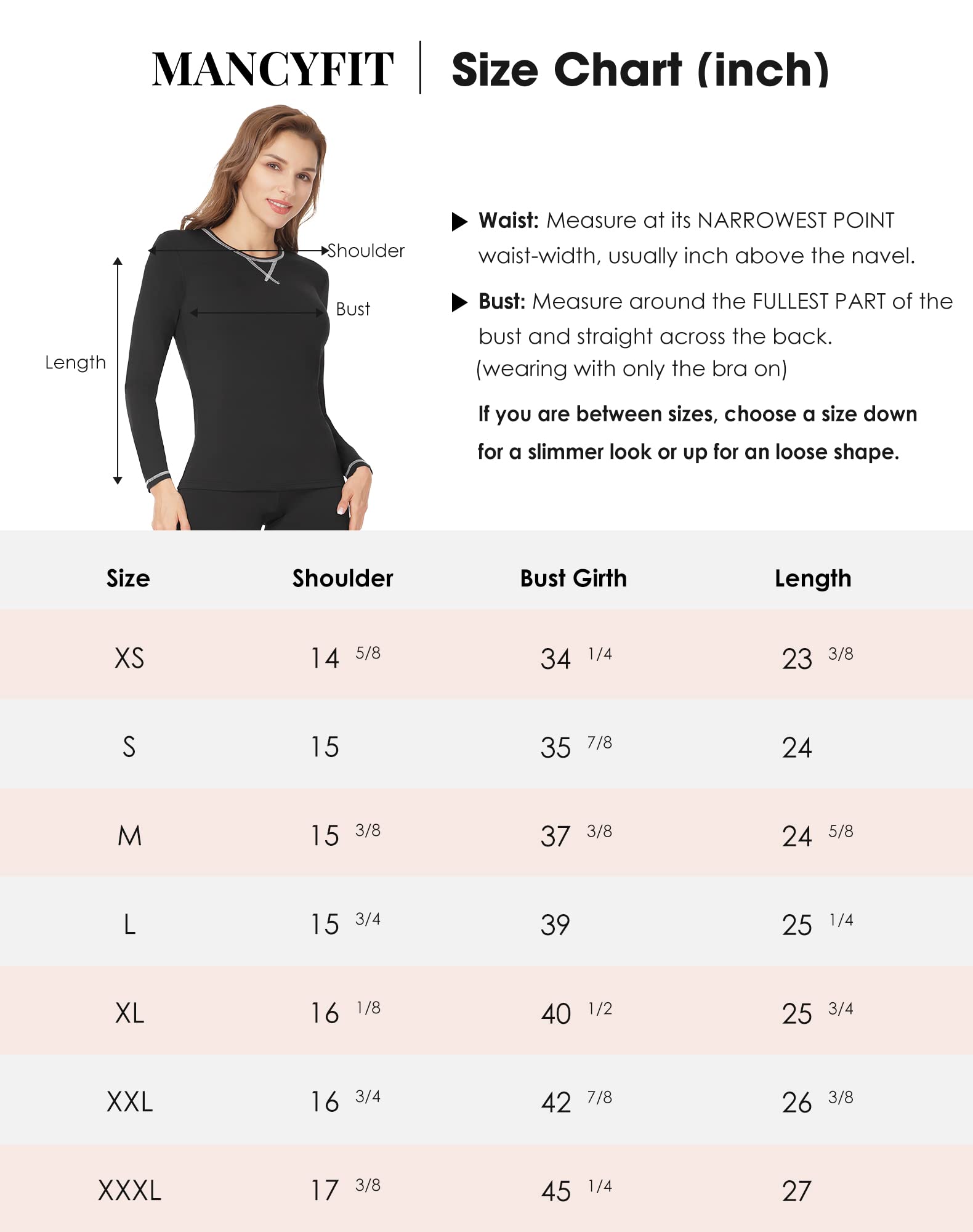 MANCYFIT Womens Thermal Tops Fleece Lined Long Sleeve Shirt Stretch Base Layer Undershirt Black and White Lines 3X-Large
