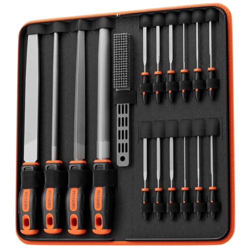 Simniam 18Pcs Professional Files Set, Premium T12 Metal Files with Suitcase, Flat/Triangle/Half-Round/Round Large Files & 12x Needle Files&Cleaning Brush, Perfect for Wood, Metal&DIY Project