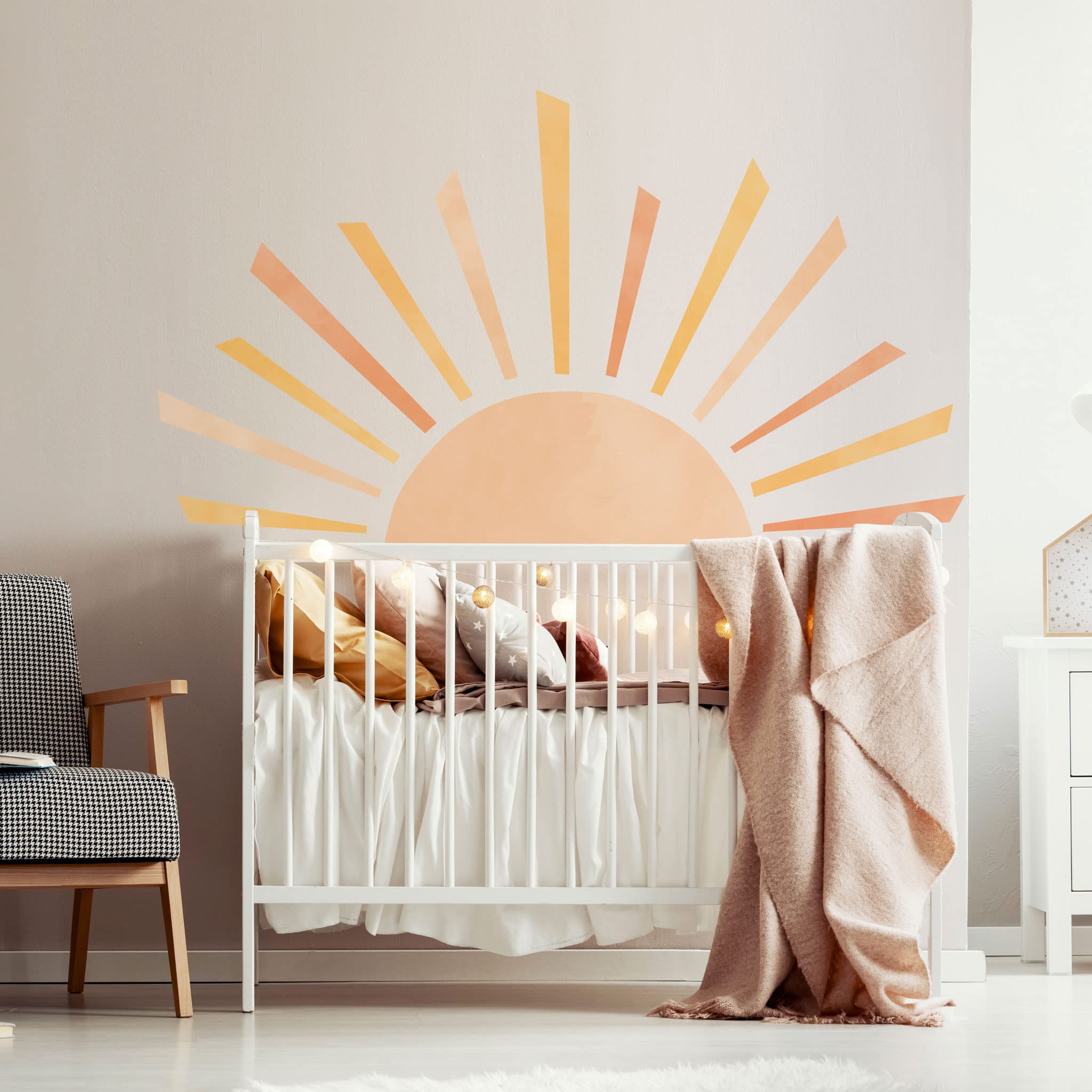 Made of Sundays Small Yellow Rising Sun Wall Decal, Plastic-Free Peel and Stick Wall Stickers