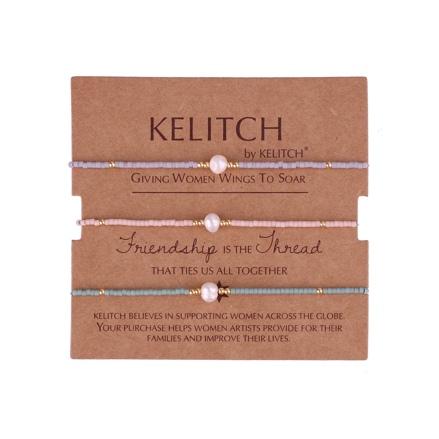 KELITCH Women Friendship Bracelets Miyuki Beads Strand Bracelets Handmade Fashion 3 Pcs Pearl Bracelets Bangles
