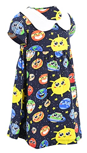 Unique Baby Girls Outer Space Back to School Skater Dress (5Y, Navy Blue)