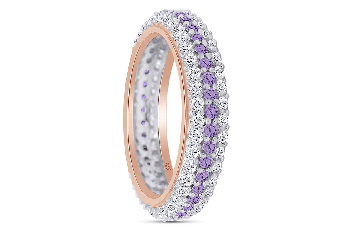 Jewel Zone US Round Cut Purple Simulated Alexandrite Eternity Ring in 14K Rose Gold Over Sterling Silver