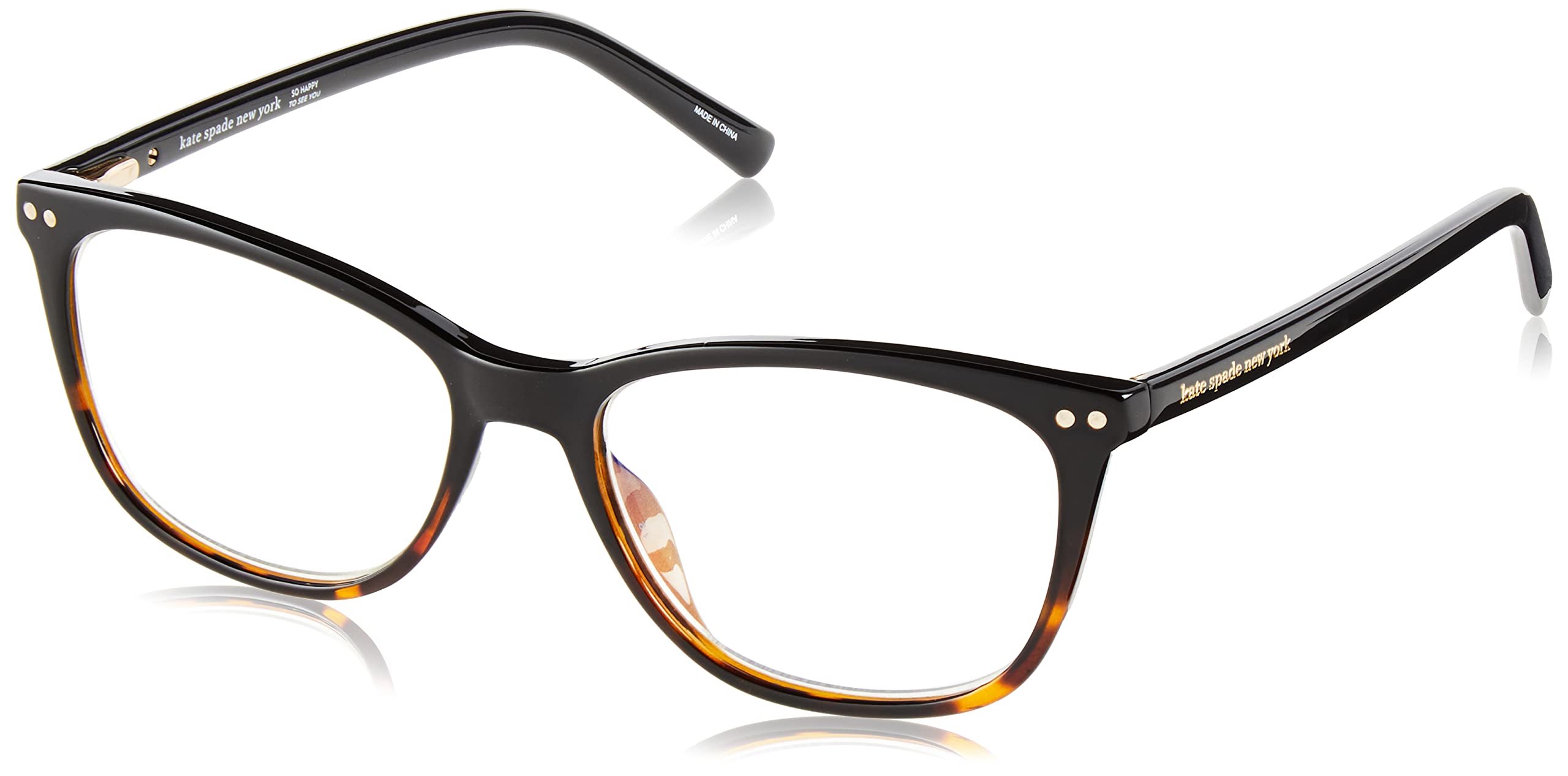 Kate Spade New York Women's Kate Spade Female Optical Style Tinlee Rectangular Reading Glasses, Black Havana Gold/Demo Lens, 52mm, 16mm + 1.5