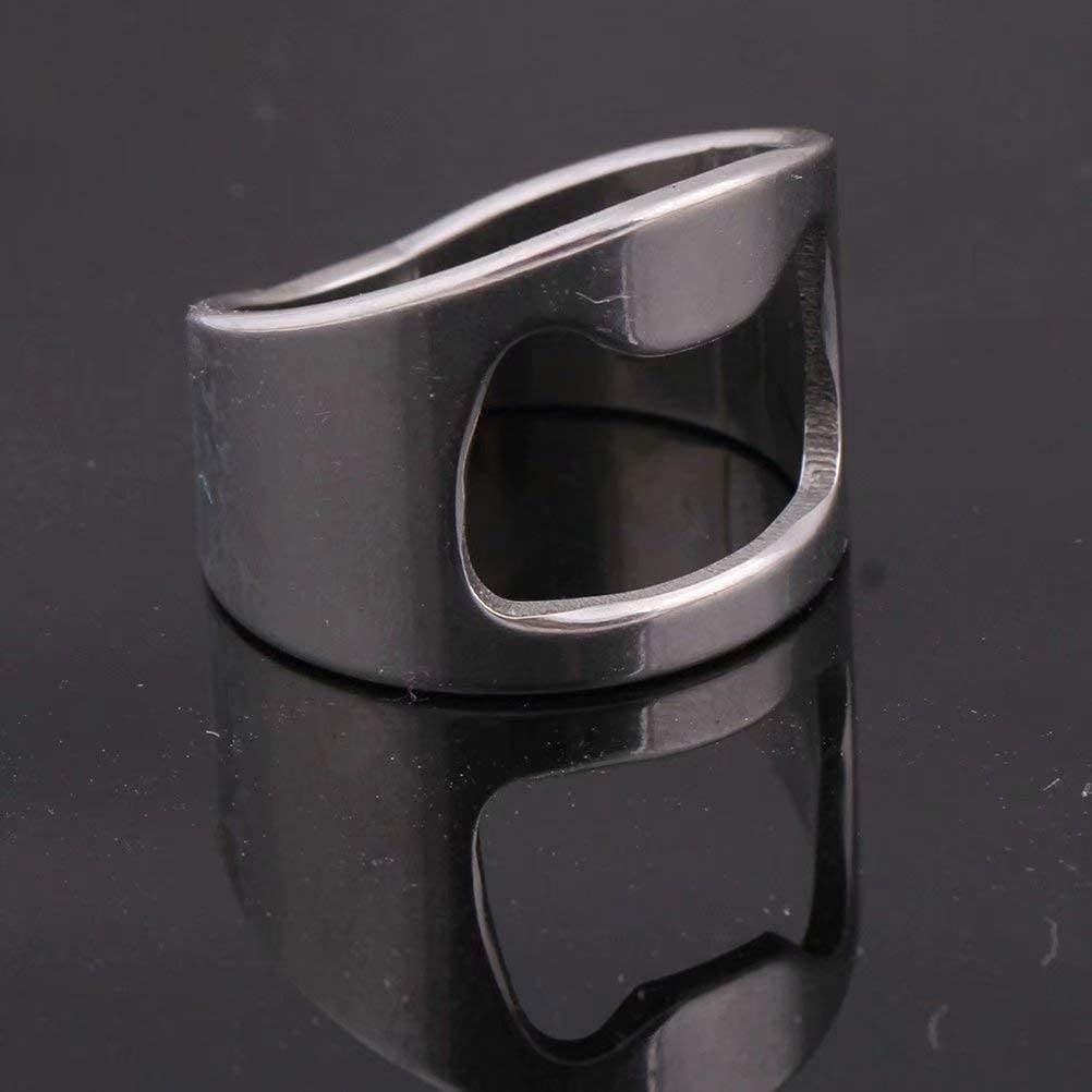 JAJAFOOK 316L Stainless Steel Beer Bar Tool Creative Versatile Bottle Opener Ring for Party Ring,Silver 12