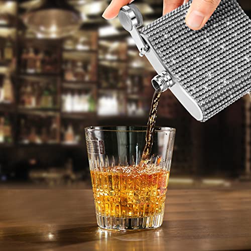 INSTOME Diamond Hip Flask,Flasks for Liquor for Women,6oz Bling Flasks for Liquor,Rhinestone Hip Flask Leakproof with Funnel,Leakproof Flask for Wine Whiskey Liquor Drinking (8+8, silver)