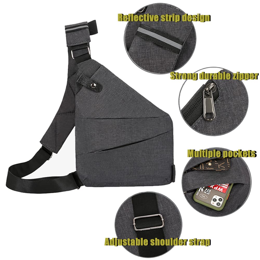 PIPLYKI Personal Flex Bag - Multi Pocket Casual Crossbody Bag, Waterproof Personal Shoulder Pocket Bag, Anti Theft Sling Bag (Grey-Left)
