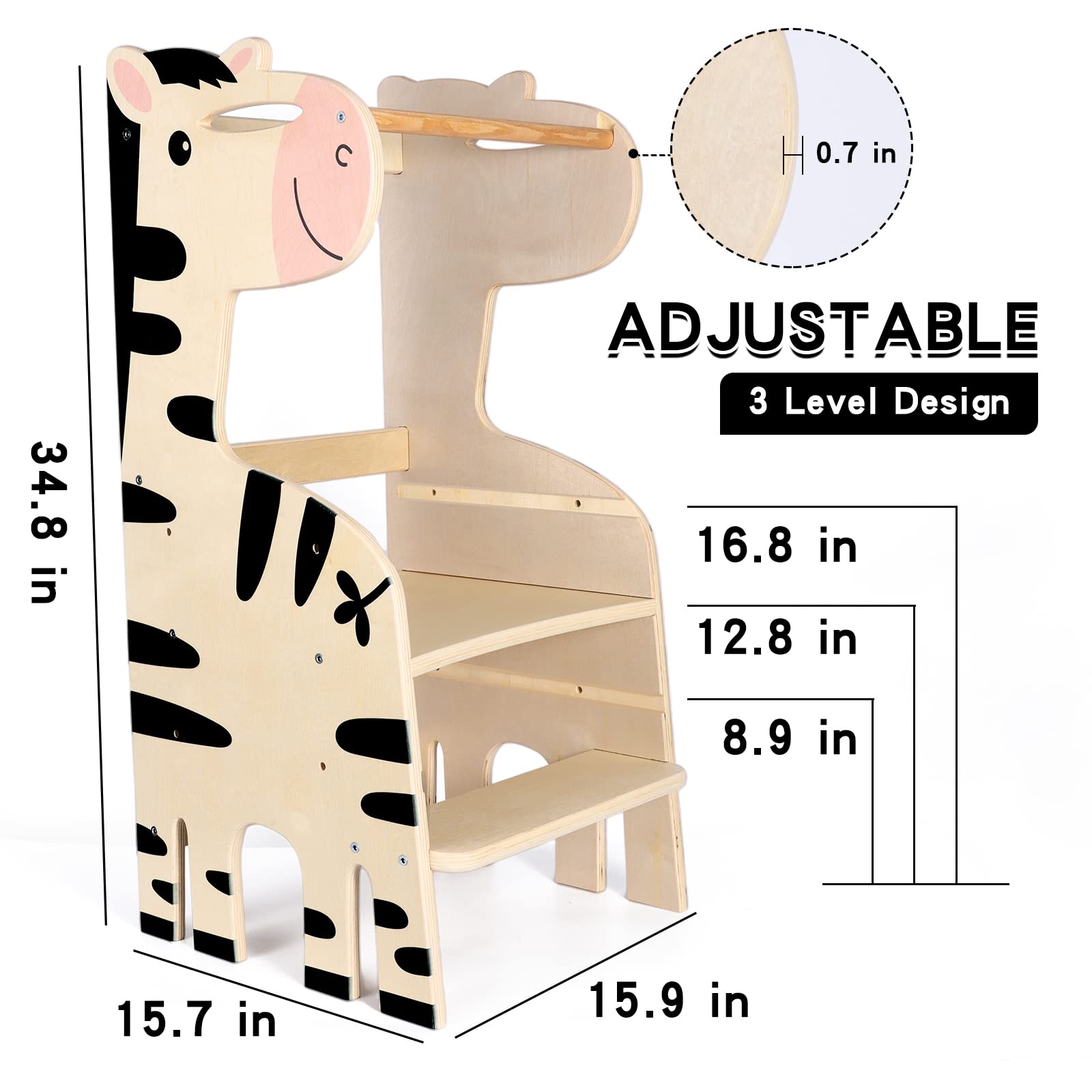 Toddler Kitchen Stool Helper Wooden Step Stool for Kids Wooden Steps Padded Footstool