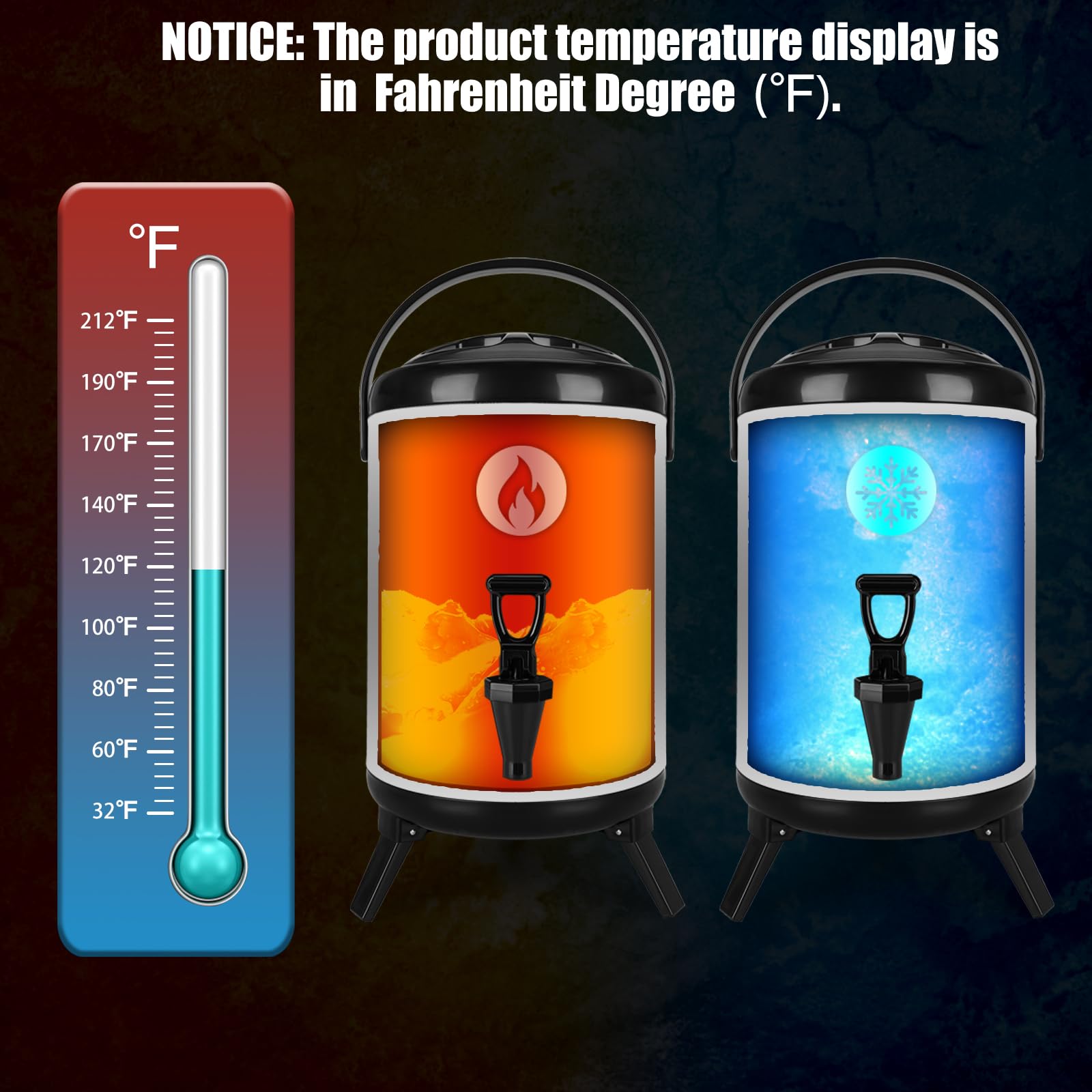 Insulated Beverage Dispenser 12 QT/3.2 Gallon, Stainless Steel Beverage Dispenser Cold and Hot Drink dispenser with Thermometer-Spigot for Hot Tea & Coffee, Cold Milk, Water, Juice