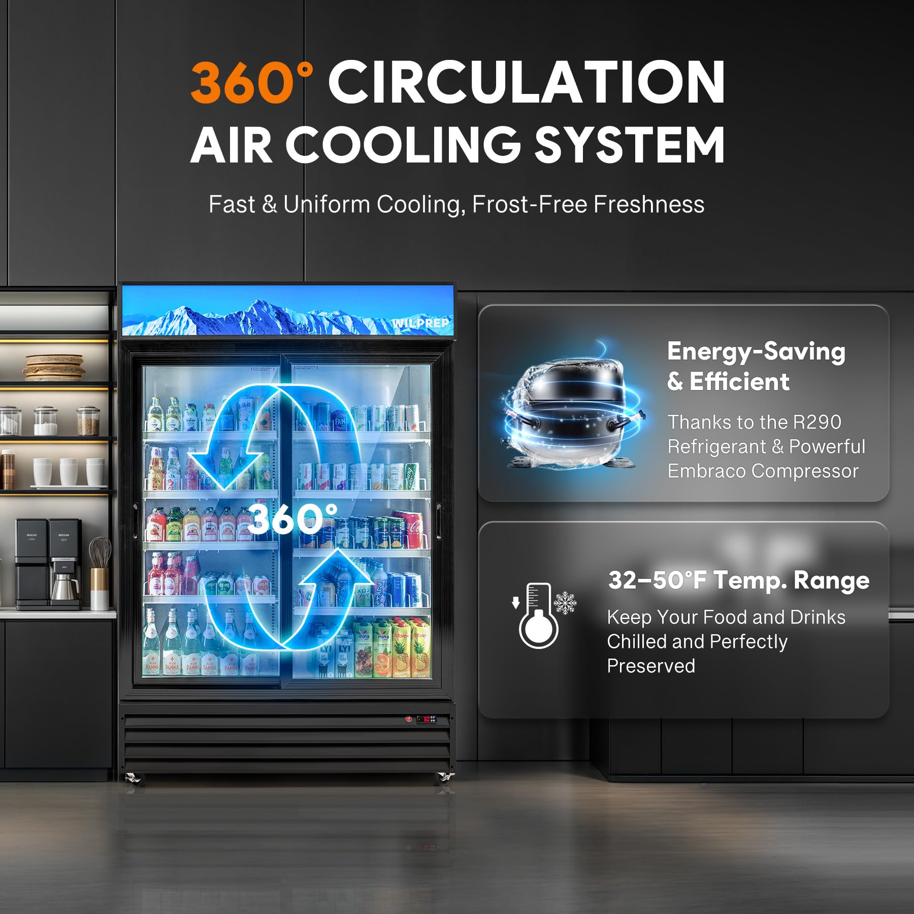 Wilprep Commercial Display Refrigerator, 35.1 cu ft 2 Sliding Door Merchandiser Refrigerator with LED Lights, 52.4 in Upright Beverage Cooler for Restaurant Retail Stores, ETL & ETL Sanitation Listed
