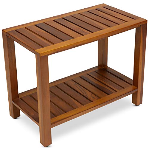 TeakCraft Teak Shower Bench 24 Inch For Bathroom, Spa - Fully Assembled, The Eske