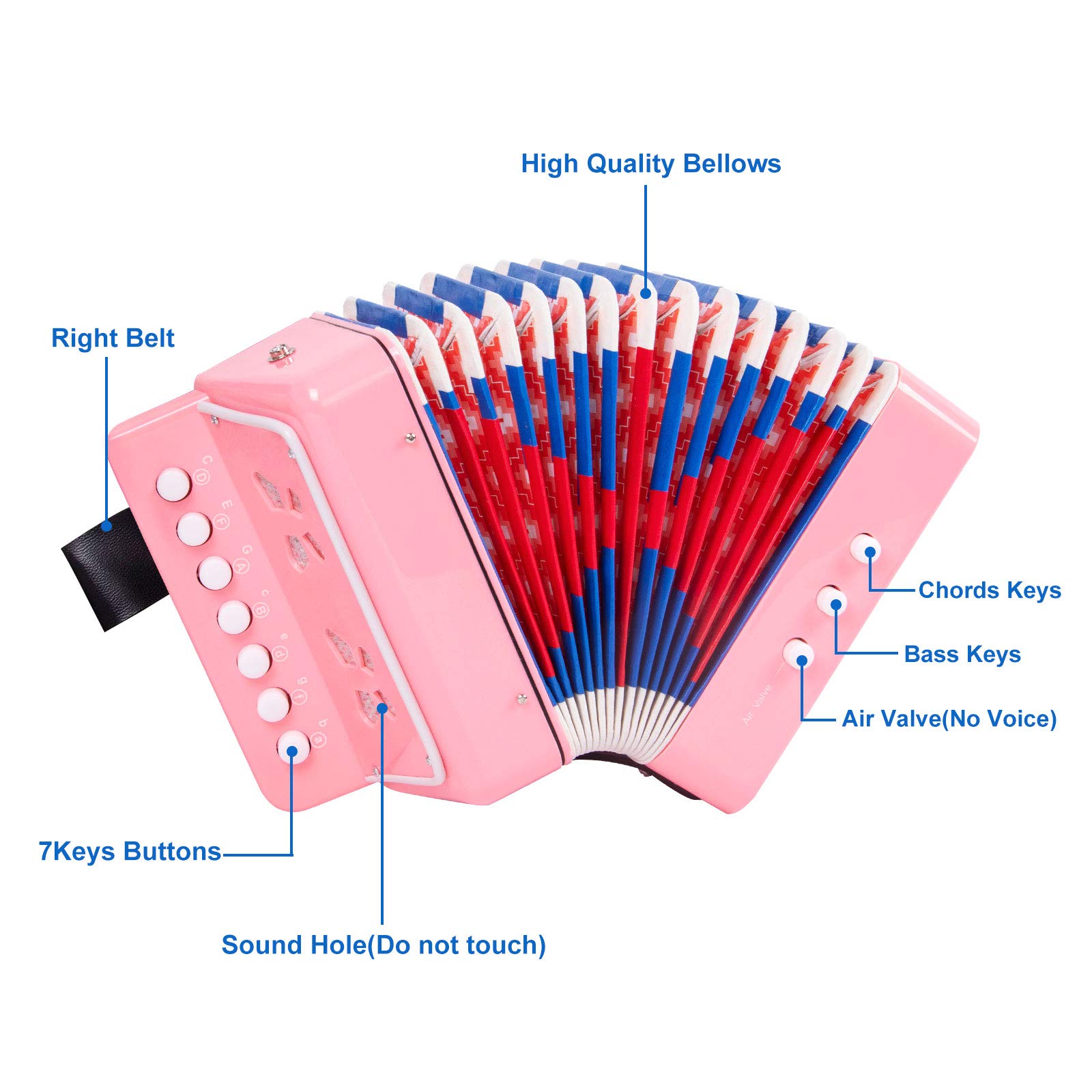 Kids Accordion, 10 Keys Control Button Accordion Musical Instruments for Kids Children Beginners Lightweight and Environmentally-friendly