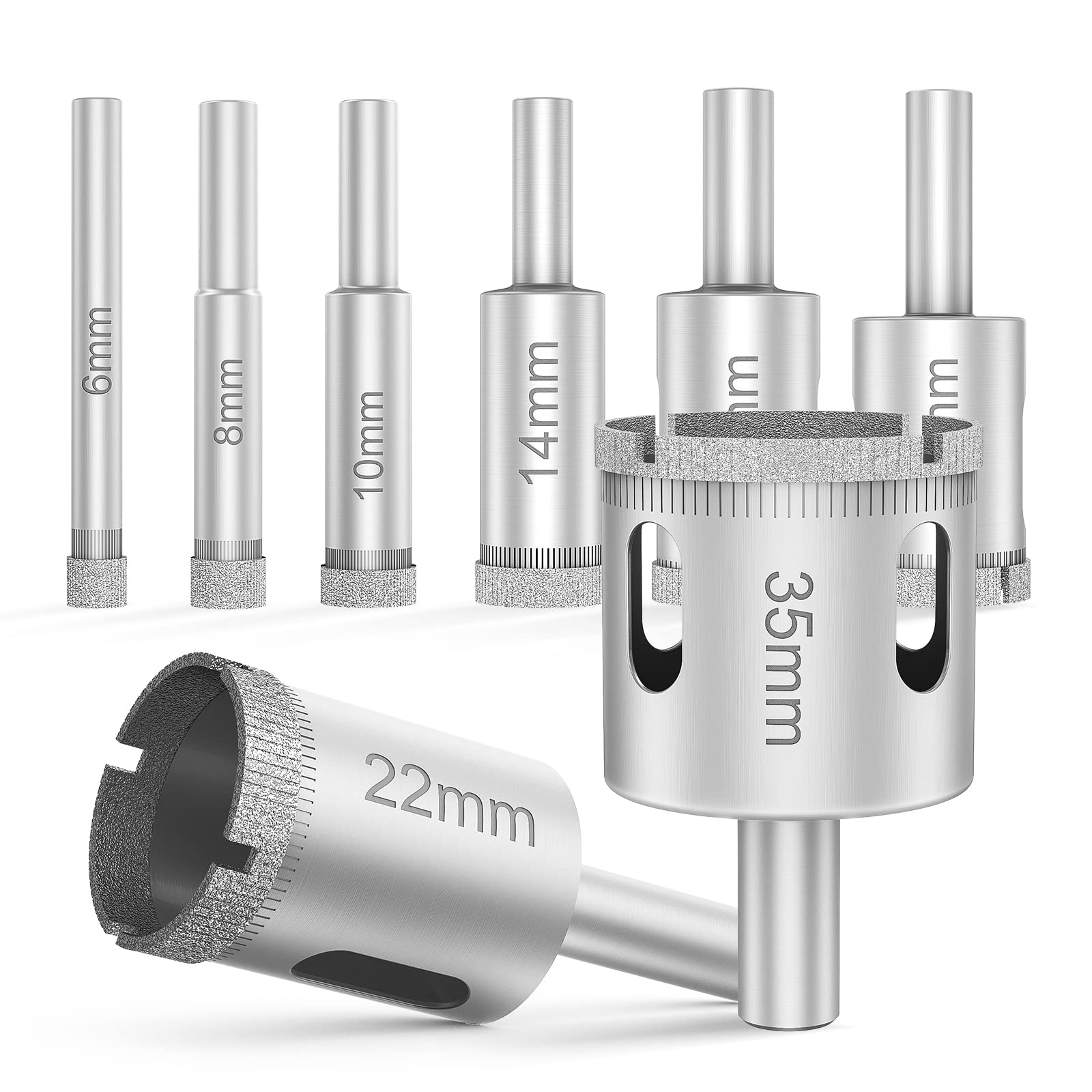 Rondarui Diamond Drill Bits Hole Saw Kit Diamond Drill Bit Set Hole Saw for Glass, Marble, Granite Stone, Bottles, Ceramics and Tile 1/4"-1-1/3" (6mm-35mm),12PCS