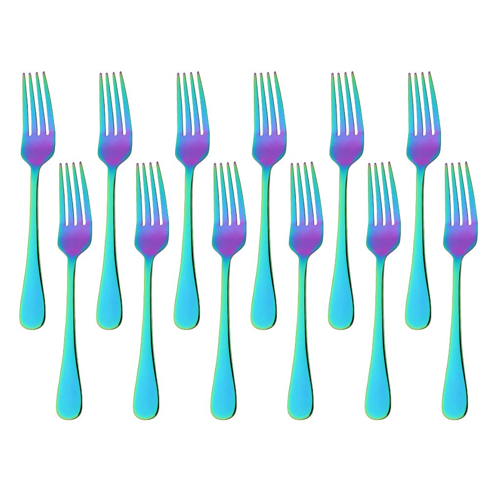 MINGYU Colored Salad Forks Set of 12 - Small Dinner Forks 6.5-in Rainbow Stainless Steel Matte Titanium Fork Dessert Forks Dishwasher Safe for Home Restaurant Wedding&Party