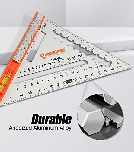 RONGPRO Multifunctional Rafter Square, 7 Inch Triangle Carpenter Square Die-cast Aluminum Alloy, Rafter Square Layout Tool - Aluminum