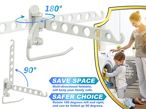 VICSKY Wall Mounted Laundry Hanger Rack (White), Small Drying Rack with 6 Holes, 180° Swing Arm and 90° Folding, Sturdy Hanging Clothes, Safe and Space Saver, Valet Hook, Solid Aluminum