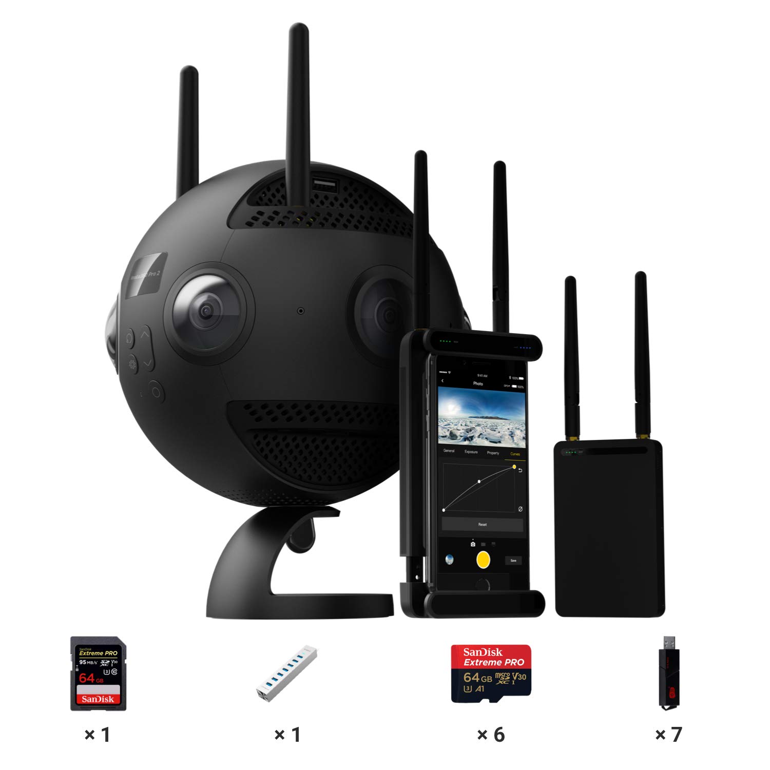 Insta360 Pro II 8K 360-Degree Spherical Virtual Reality Camera with Farsight Live Monitoring
